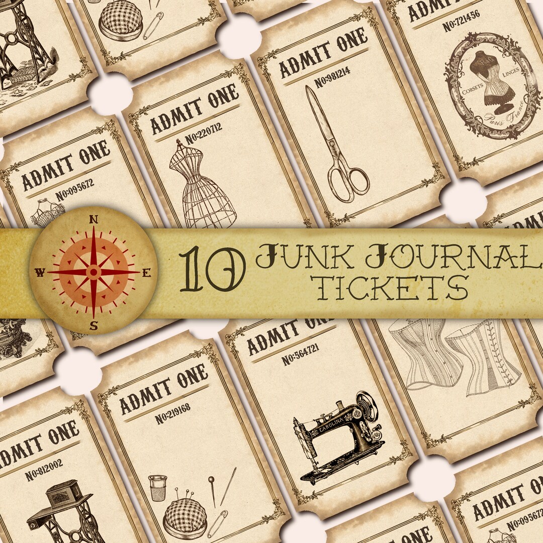 10 Fashion Tickets Vintage Junk Journal Ephemera, Junk Journal Pages ...