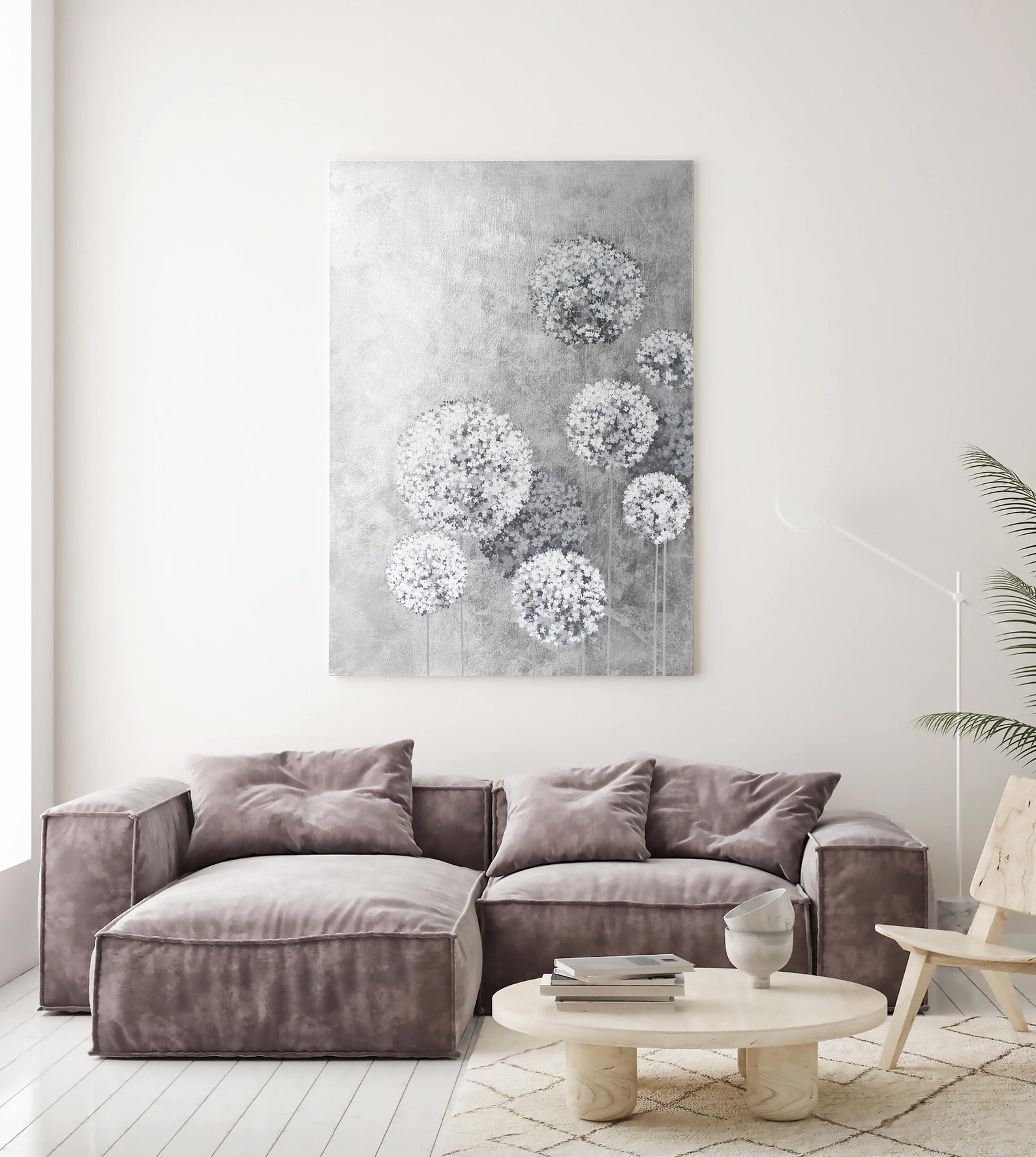 Gray White Wall Art | Silver Wall Art | Floral Wall Art | Print Allium ...