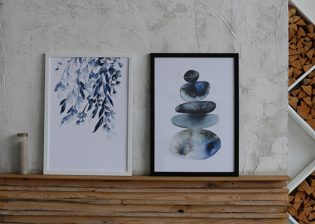 Print Watercolor Blue | Abstract Willow Print | Original Navy Floral ...