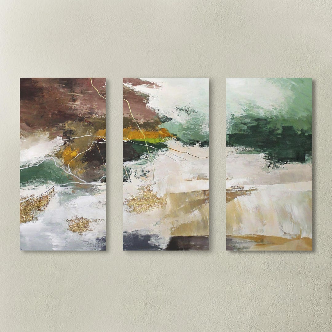 Print Green Abstract Triptych Art | Triptych Abstract Green Art | Green ...