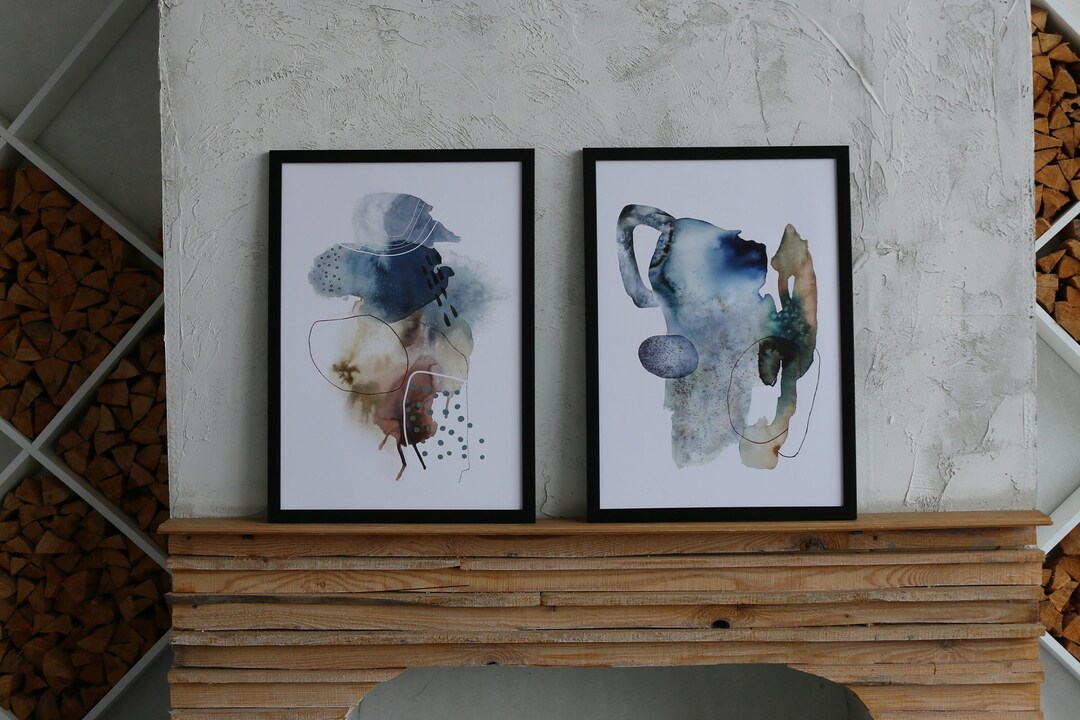 Print Ink | Blue Navy Beige Brown Print |abstract Сlouds Print ...