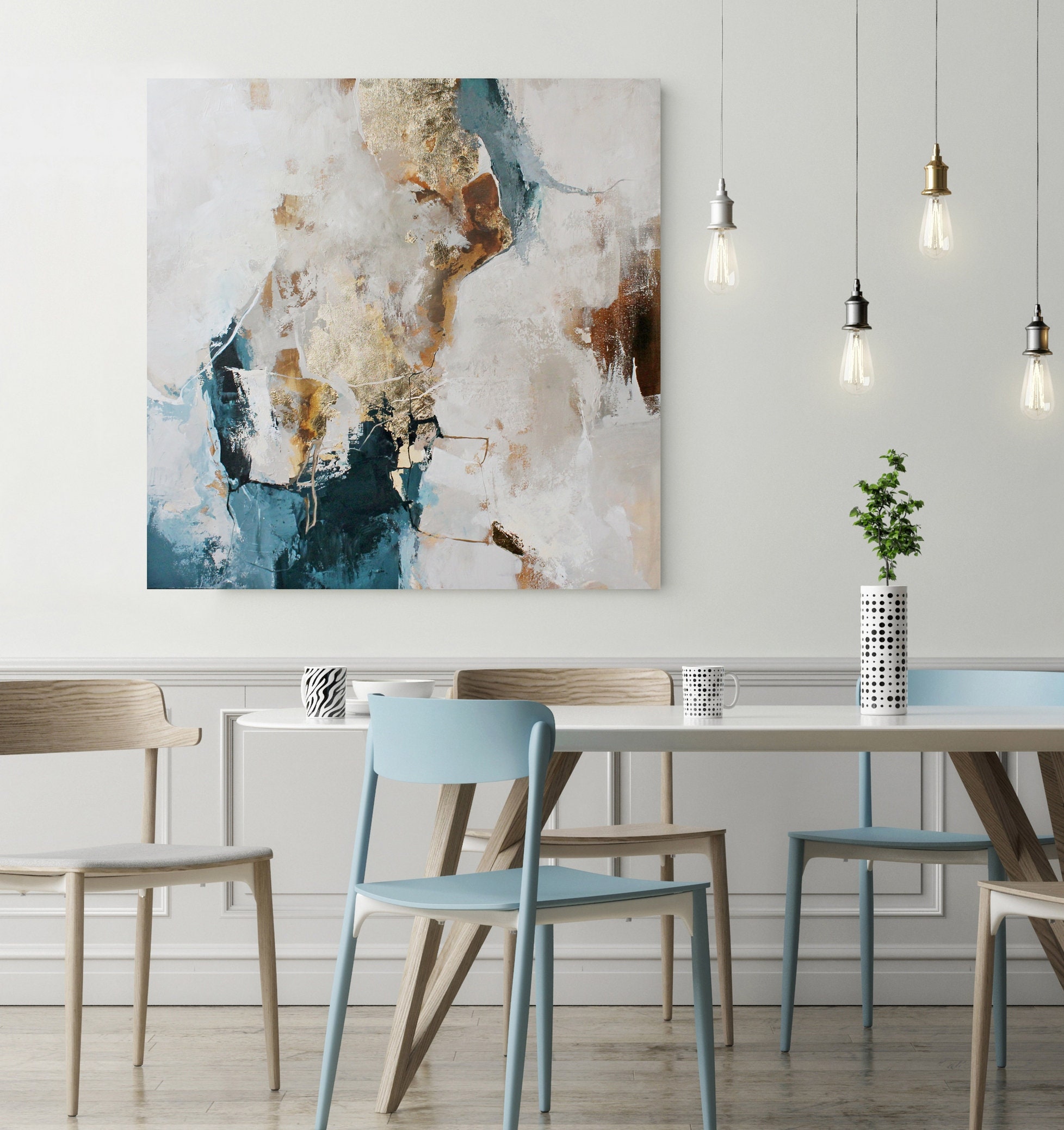Abstract Blue Print | Blue Gold Wall Art | Blue Abstract Print | Wall ...