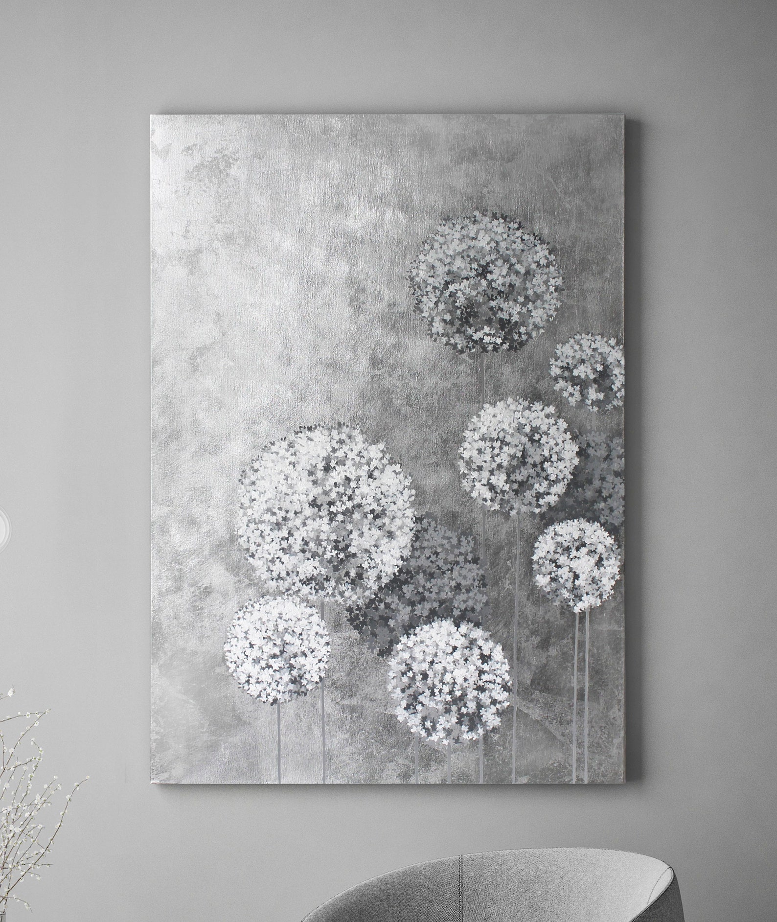 Gray White Wall Art | Silver Wall Art | Floral Wall Art | Print Allium ...