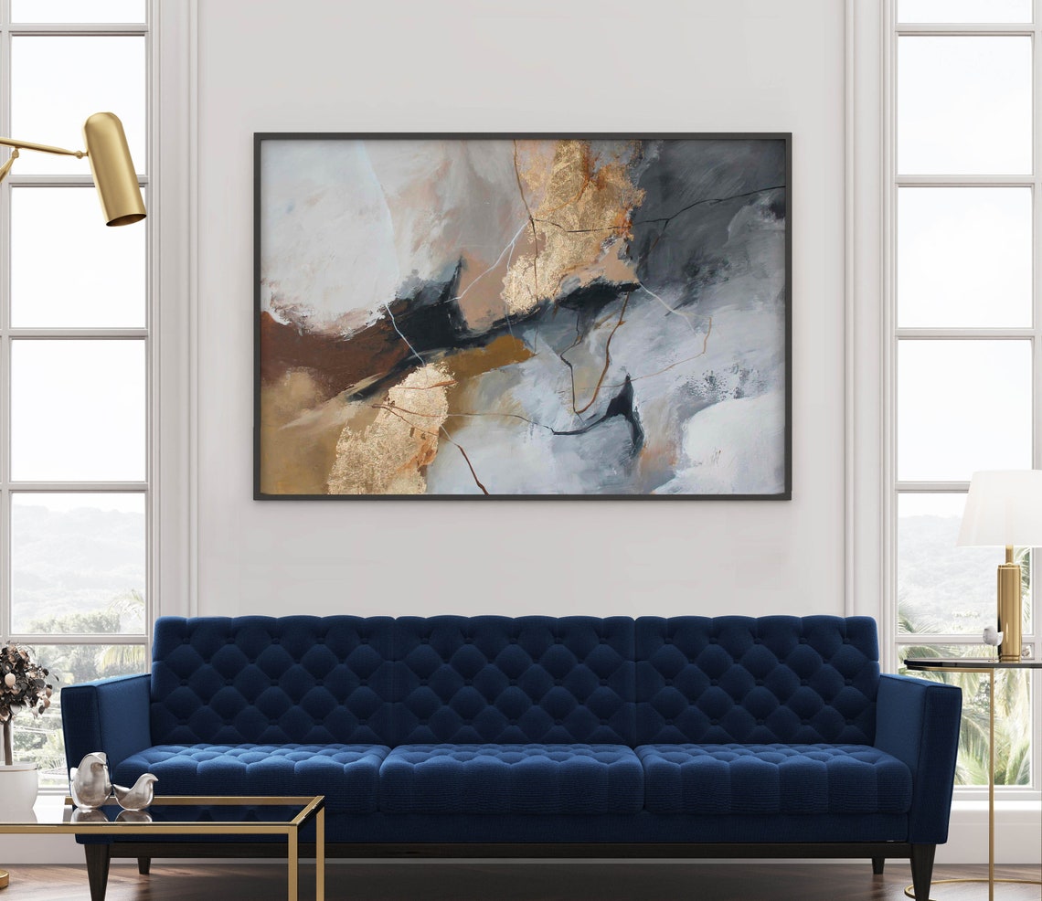Gray Abstract Print | Over Bed Wall Art | Gray Wall Art | Print Gray ...