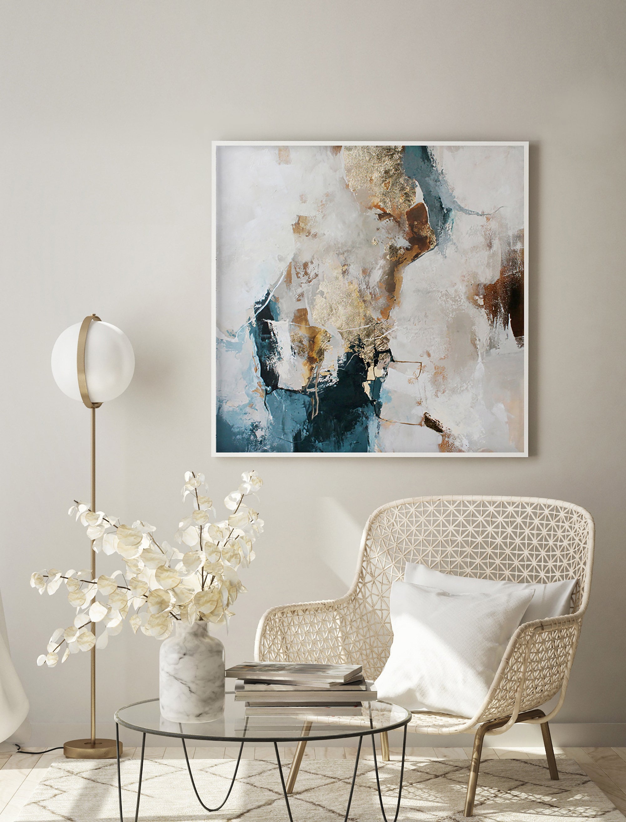 Abstract Blue Print | Blue Gold Wall Art | Blue Abstract Print | Wall ...