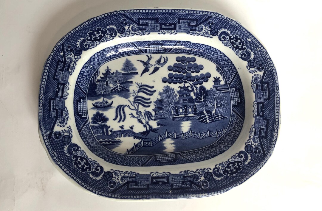 Antique English Stoneware Platter, Blue Willow, Chinoiserie, Marked ...