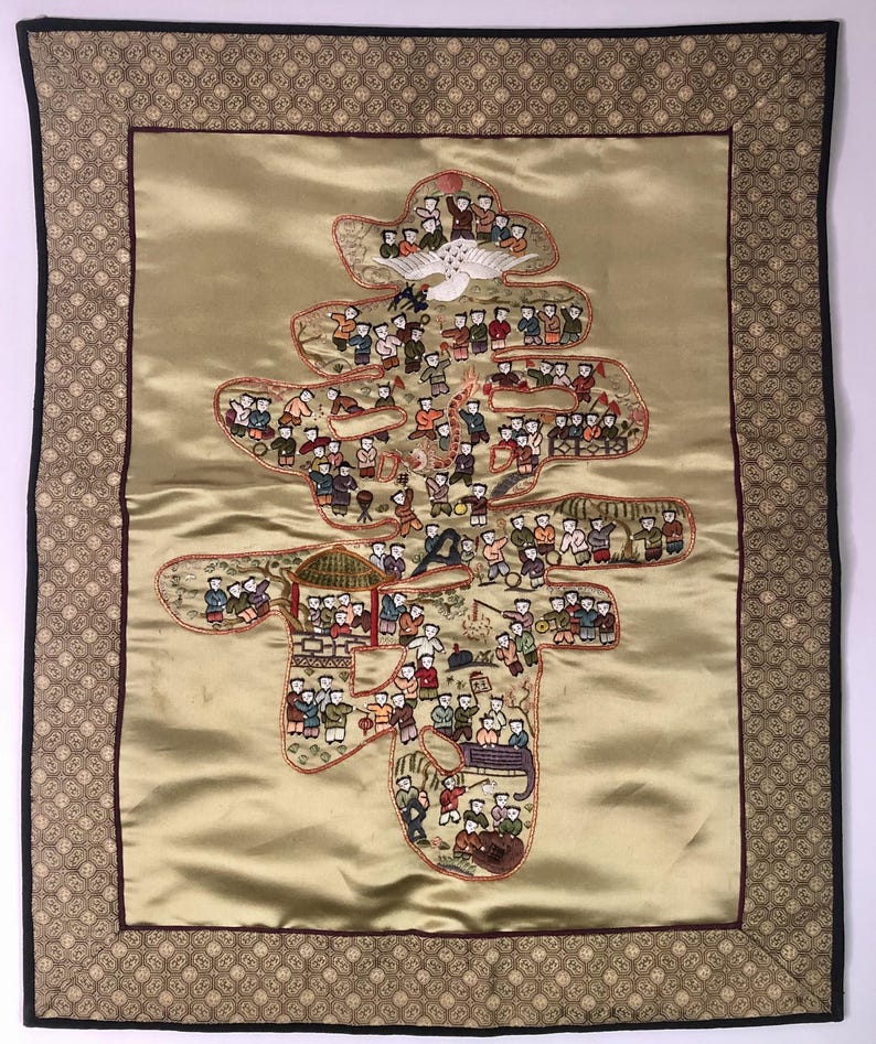 Vintage Chinese Silk Embroidery Panel, 100 Children, Longevity ('shou ...