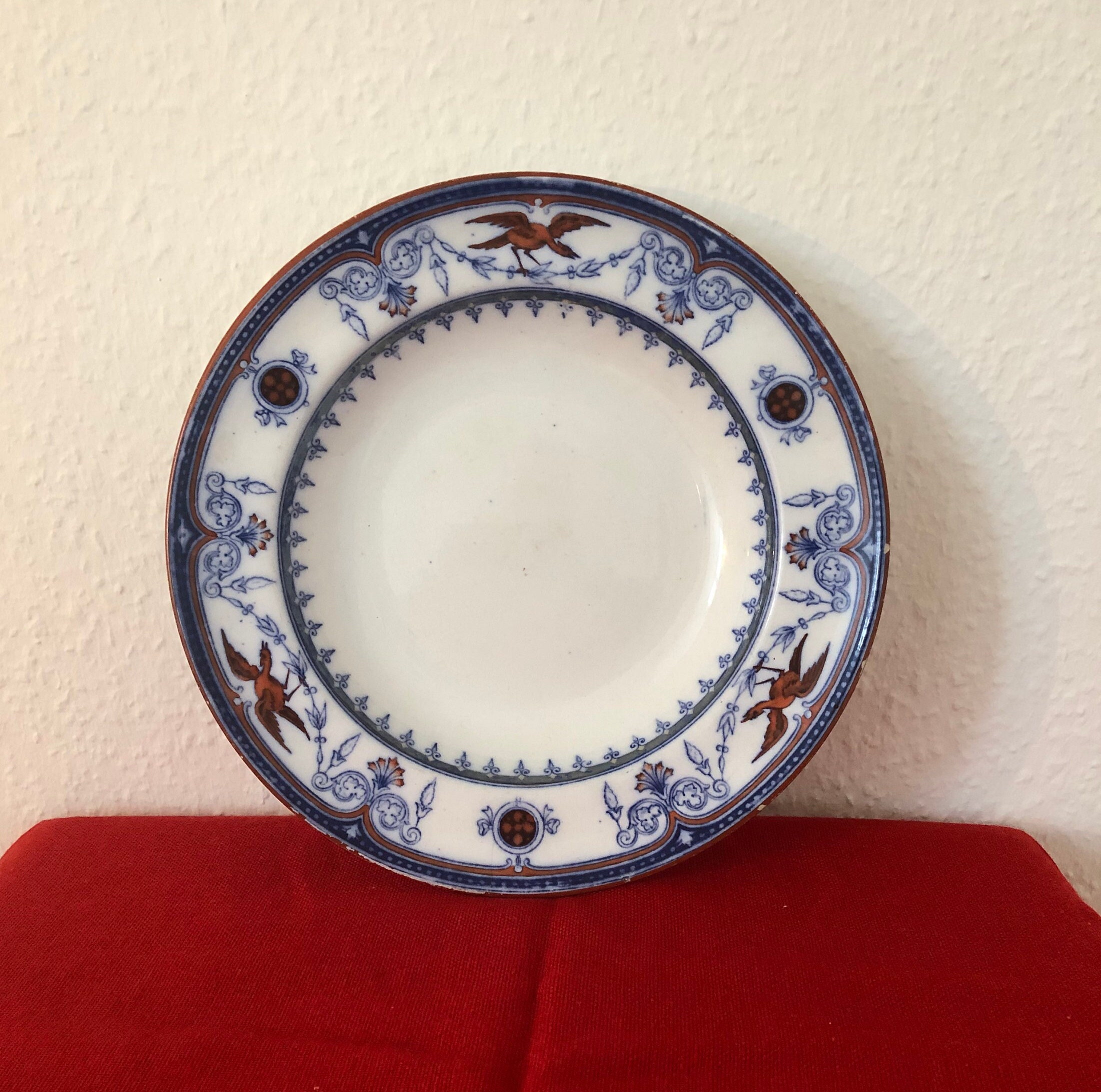 Minton & Co, Victorian Era Deep Dish, Flow Blue Pattern With Red Decor ...