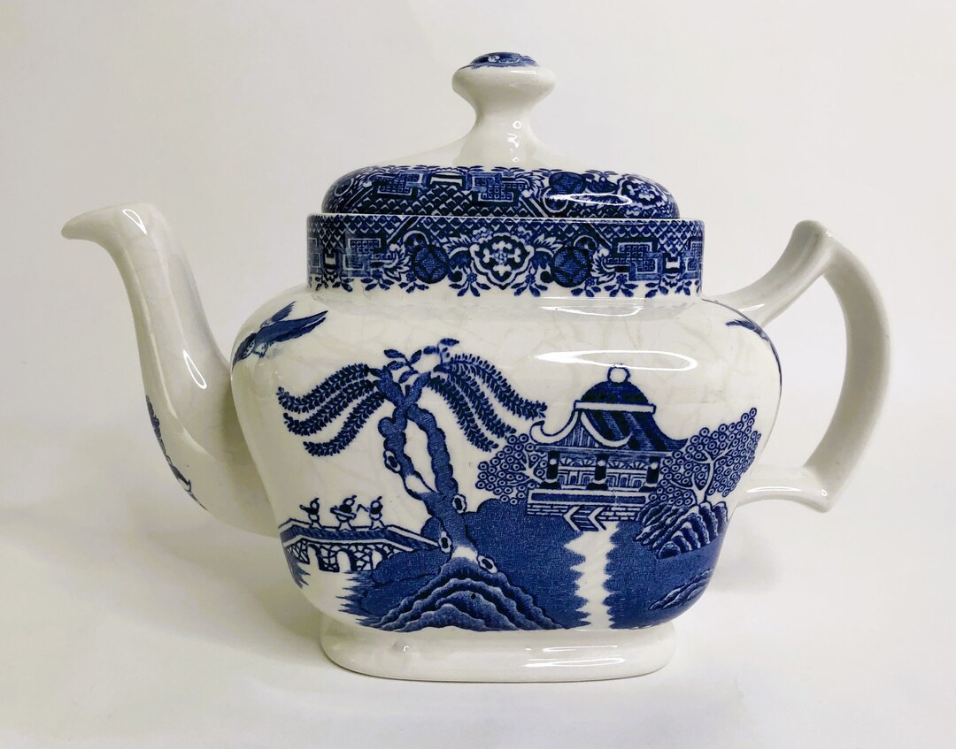 Vintage Stoneware Blue Willow Teapot, Wood & Sons (burslem, Stoke-on ...