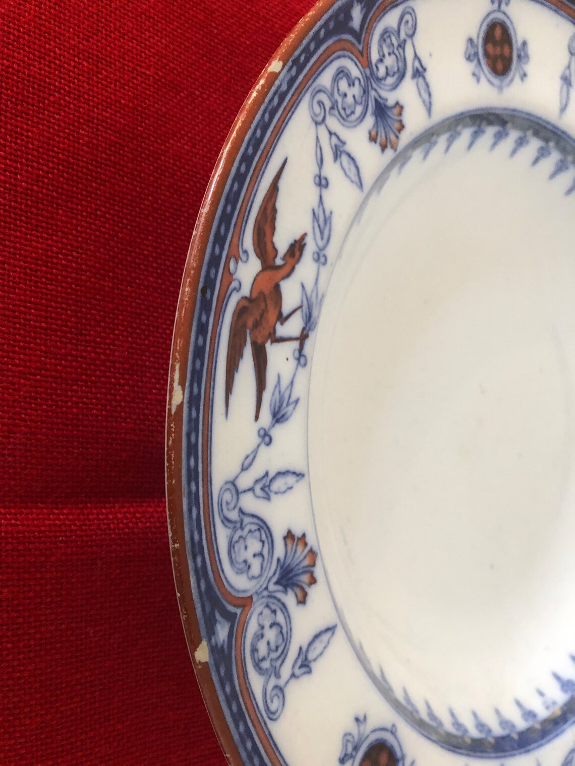 Minton & Co, Victorian Era Deep Dish, Flow Blue Pattern With Red Decor ...