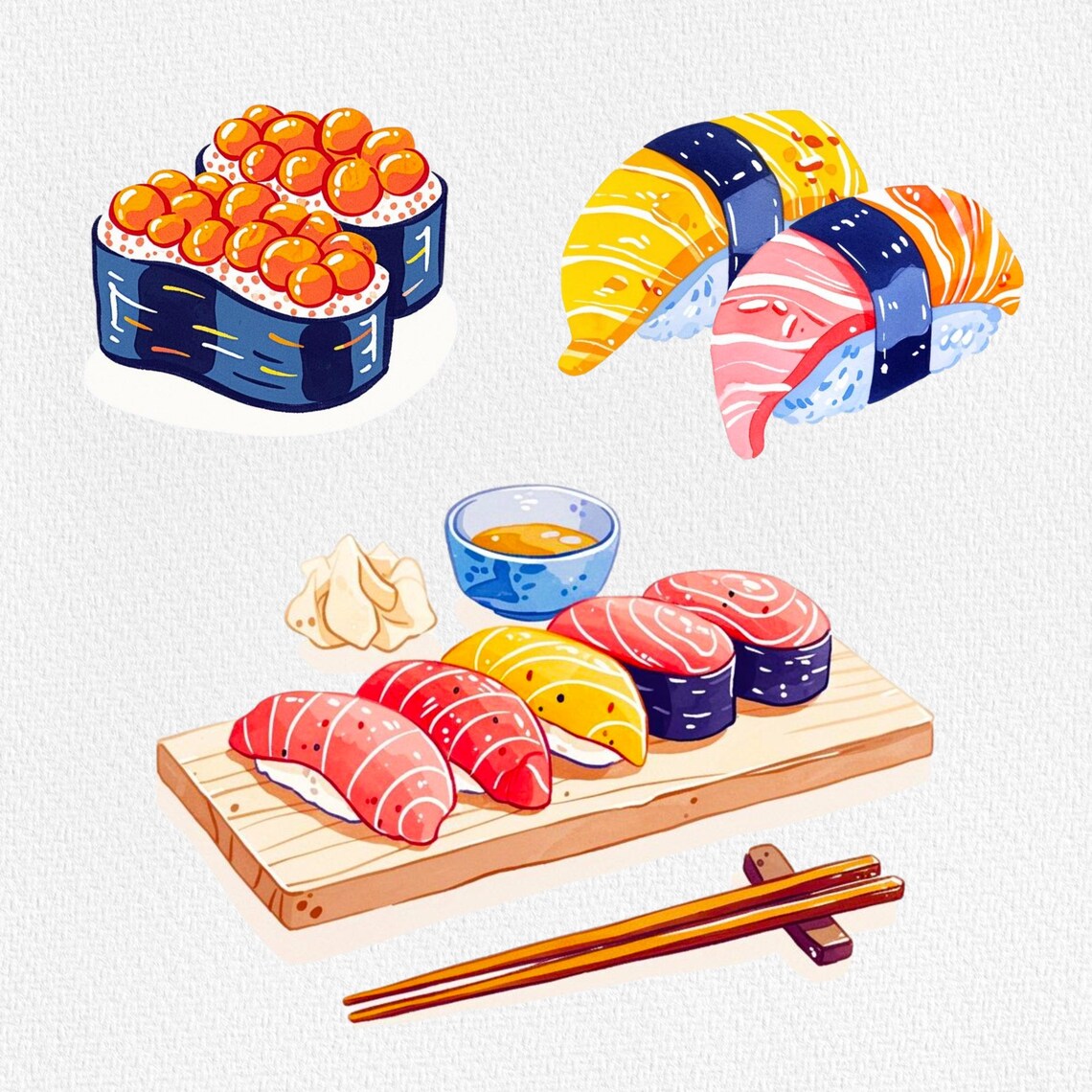 Watercolor Sushi Clipart, Asian Clipart, Fish Clipart, Japanese Clipart ...