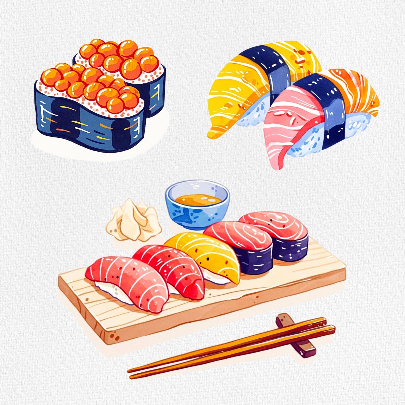 Watercolor Sushi Clipart, Asian Clipart, Fish Clipart, Japanese Clipart ...