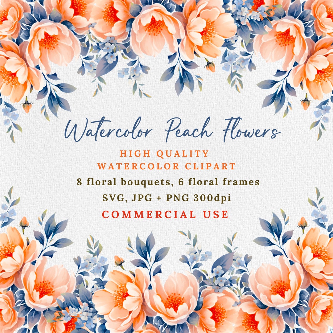 Watercolor Coral Flowers Clipart, Peach Flowers ,orange Bridal Wedding ...