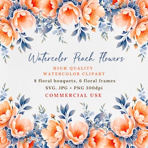Watercolor Coral Flowers Clipart, Peach Flowers ,orange Bridal Wedding ...