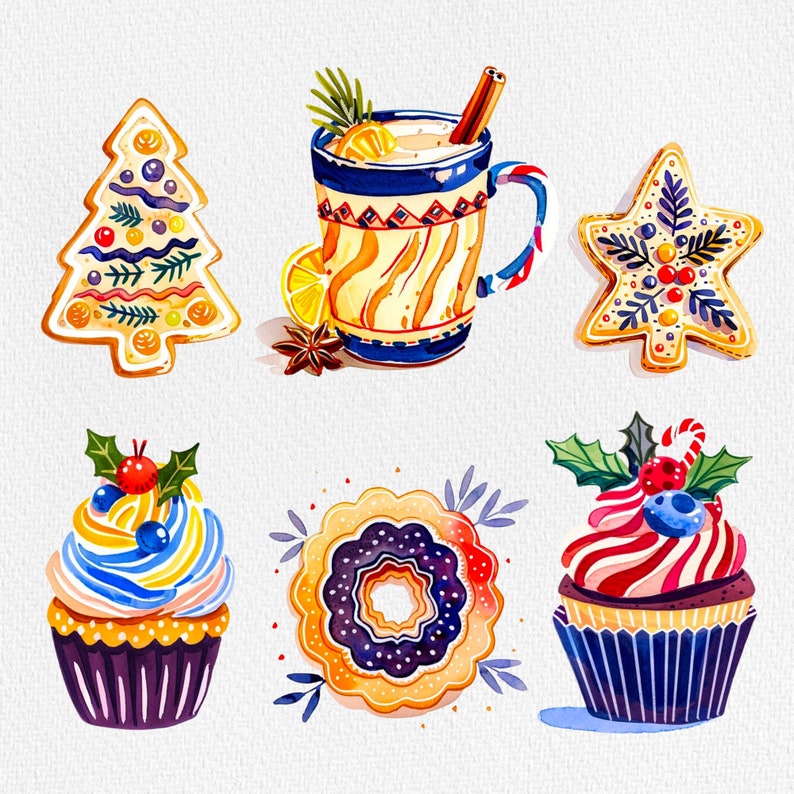 Watercolor Christmas Sweets Clipart Bundle: Candy, Cookies (PNG ...