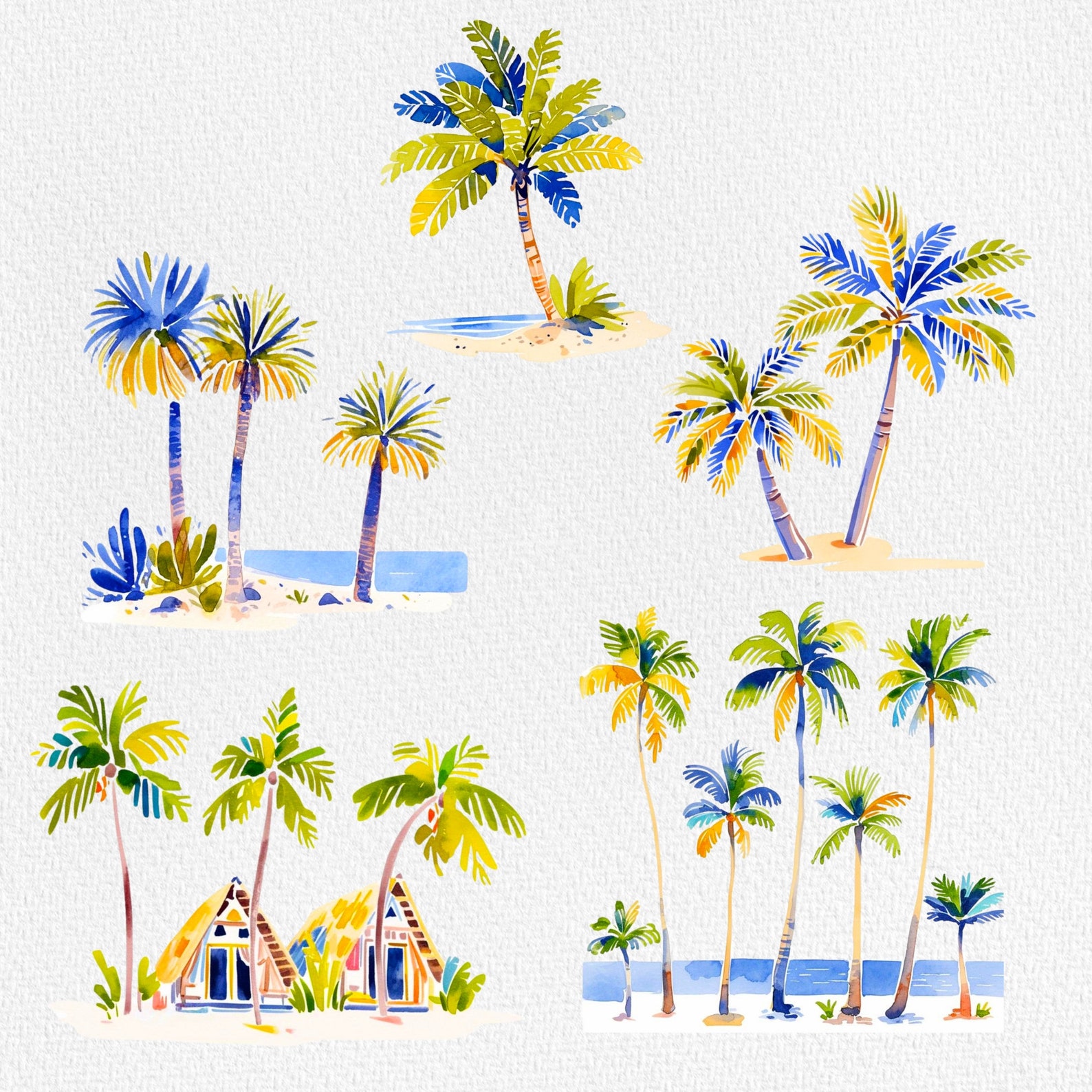 Watercolor Palm Tree Clipart: Tropical PNG Graphics (commercial Use) - Etsy