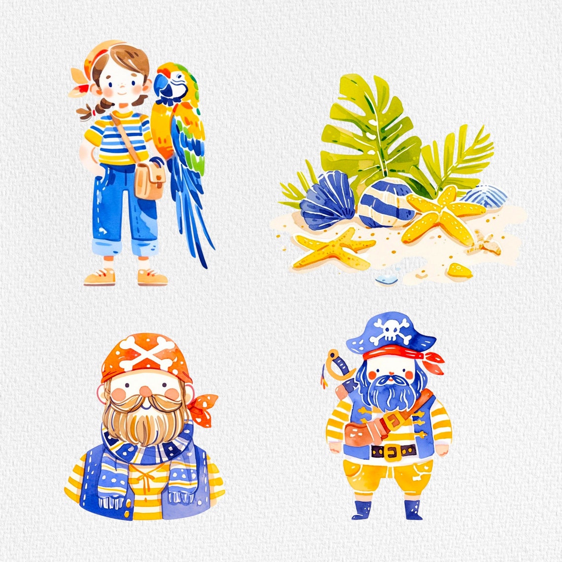 Watercolor Pirates Clipart, Pirate Ship, Treasure Chest, Pirate Party ...