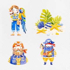 Watercolor Pirates Clipart, Pirate Ship, Treasure Chest, Pirate Party ...