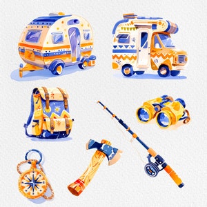 Watercolor Camping Clipart Bundle, Forest Adventure Clipart, Campsite ...
