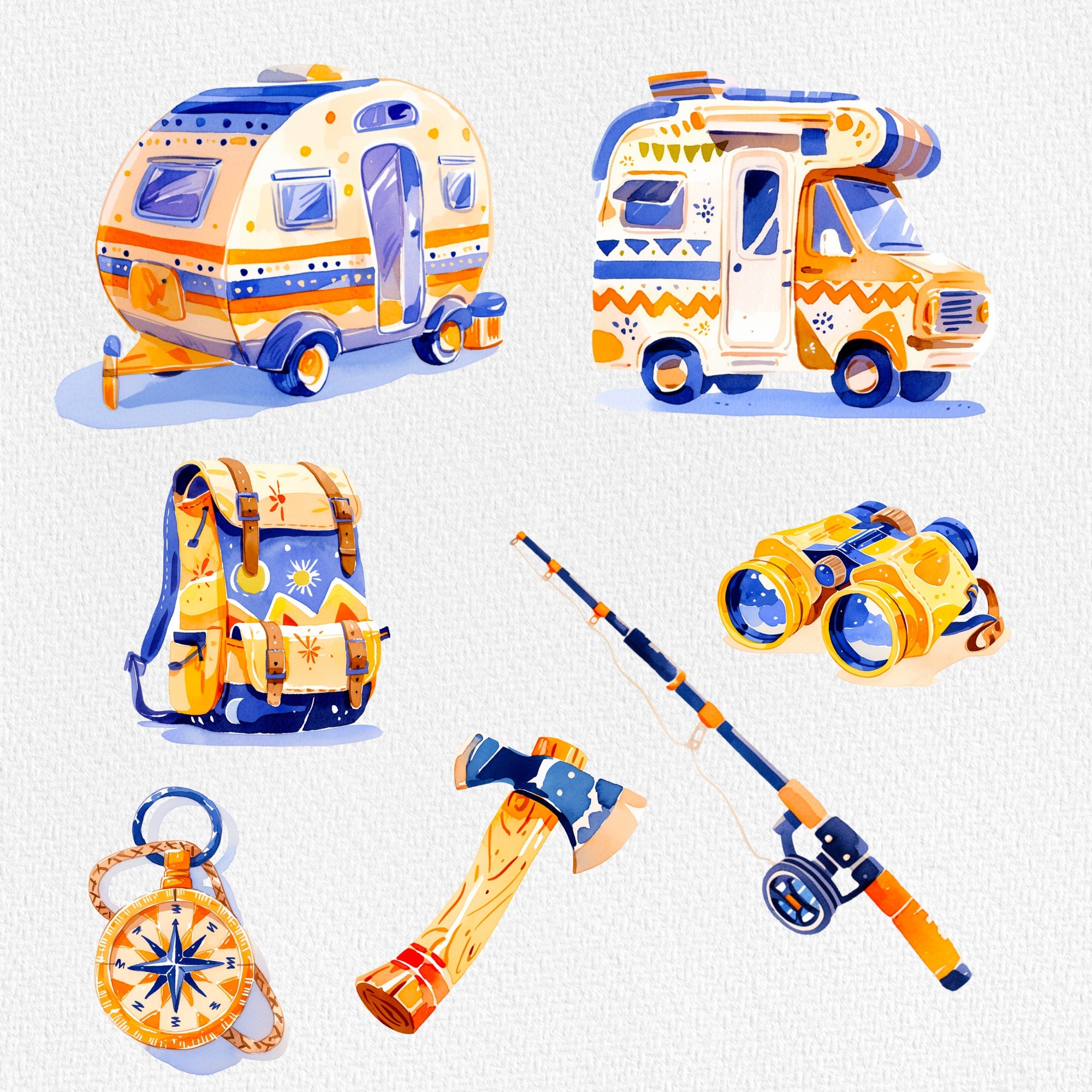 Watercolor Camping Clipart Bundle, Forest Adventure Clipart, Campsite ...