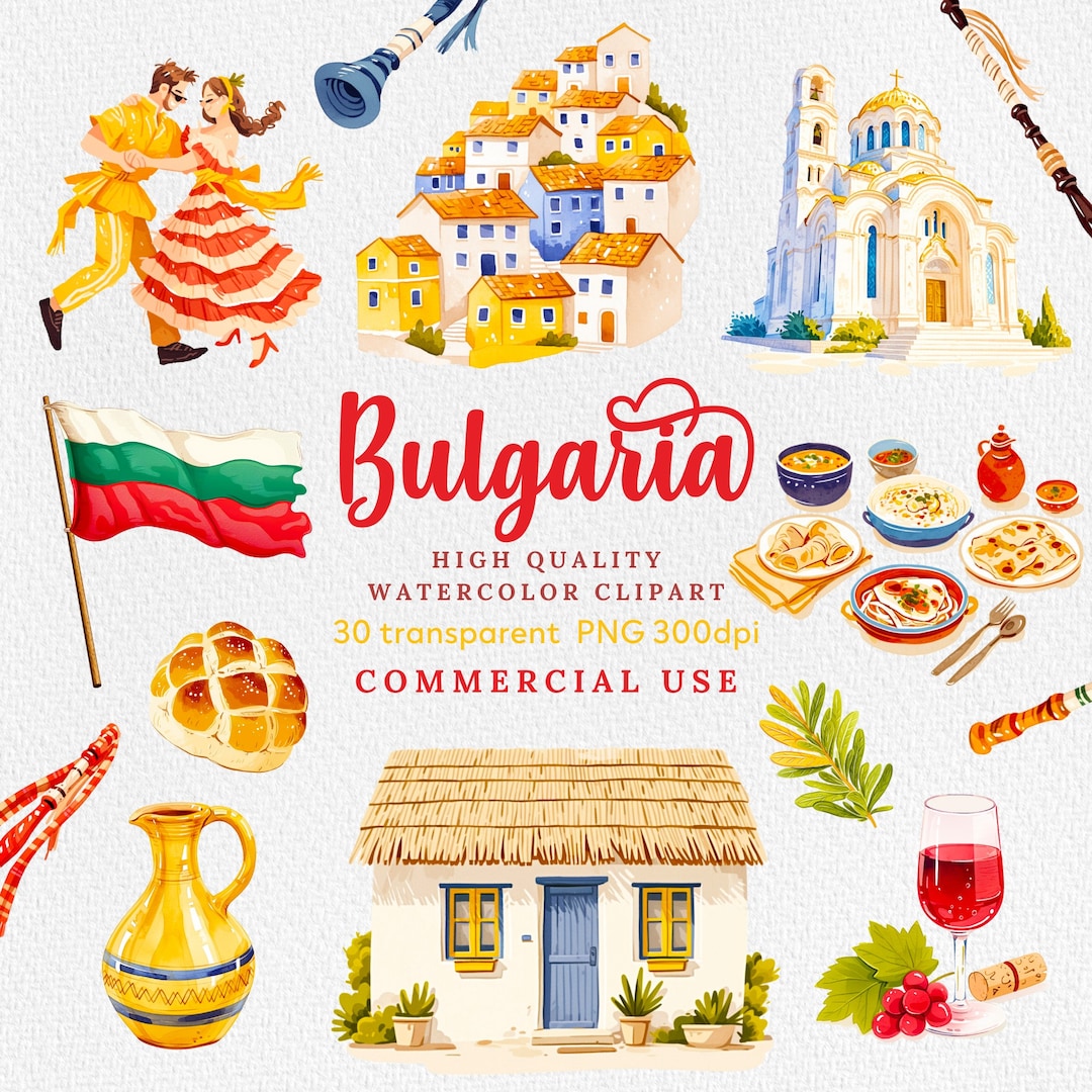 Watercolor Bulgaria Clipart: Bulgarian Folklore, Rose (commercial Use ...
