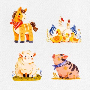 Cute Farm Clipart, Farm Animals Watercolor Digital Clipart, Farm ...