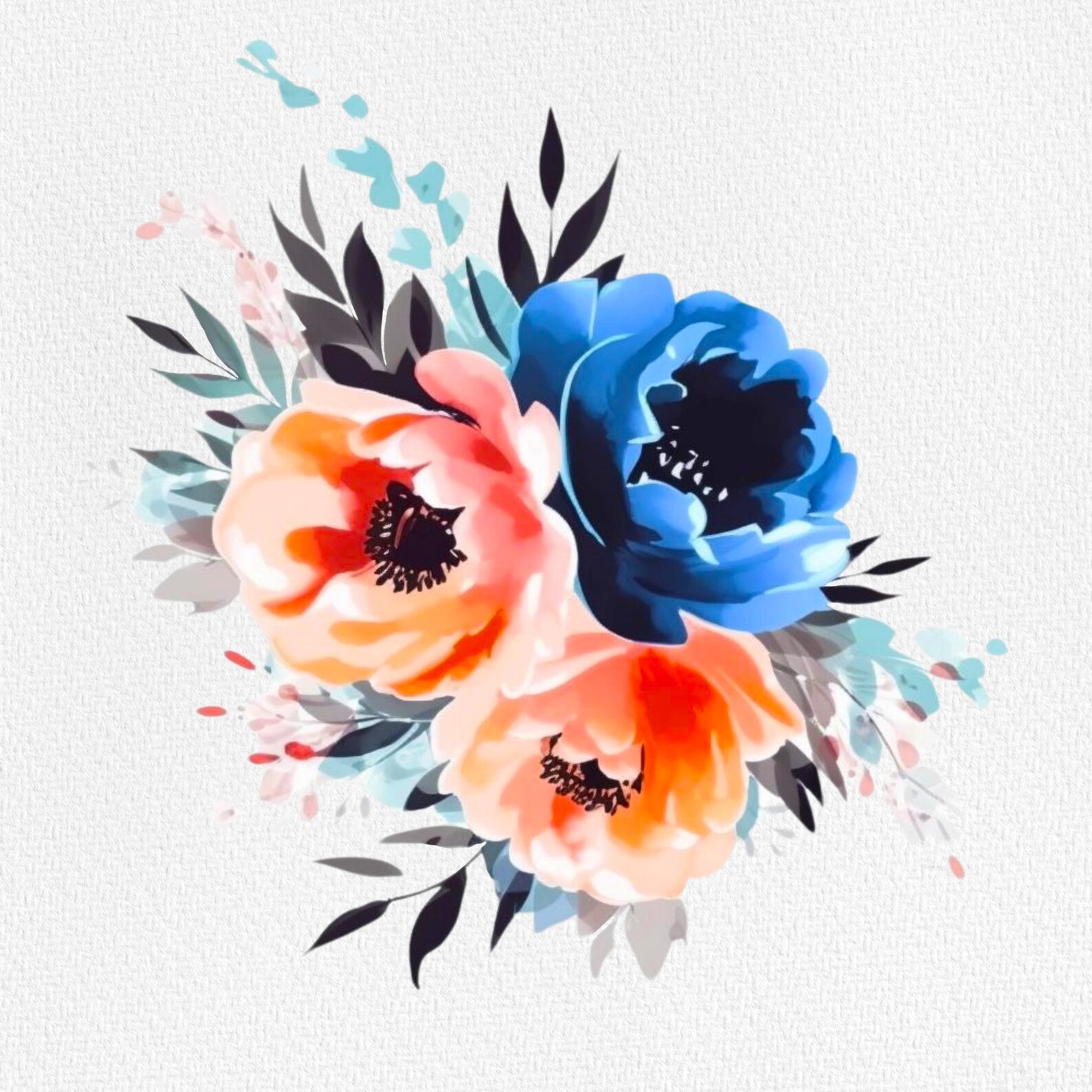 Watercolor Orange Flowers Set PNG, Navy Blue and Orange Flowers Clipart ...