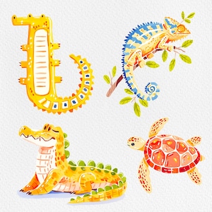 Watercolor Reptiles Clipart, Chameleon, Lizard, Snake, Turtle, Tortoise ...