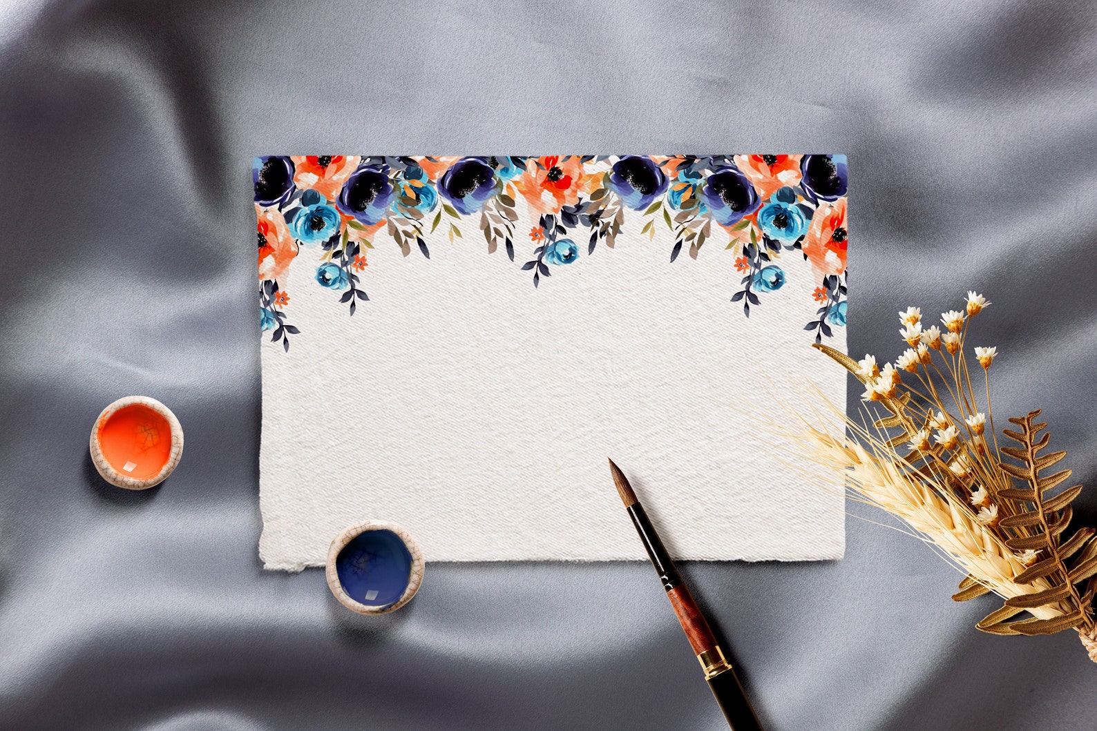 Watercolor Orange Flowers Set PNG, Navy Blue and Orange Flowers Clipart ...