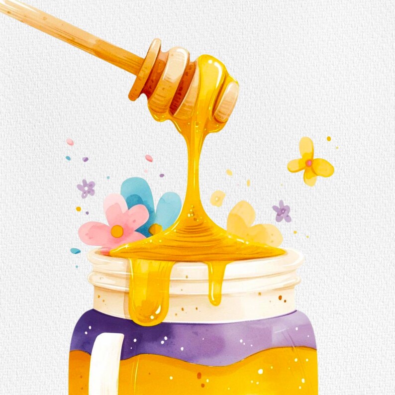 Watercolor Honey Clipart, Watercolor Honey Bee Clipart, Commercial Use ...