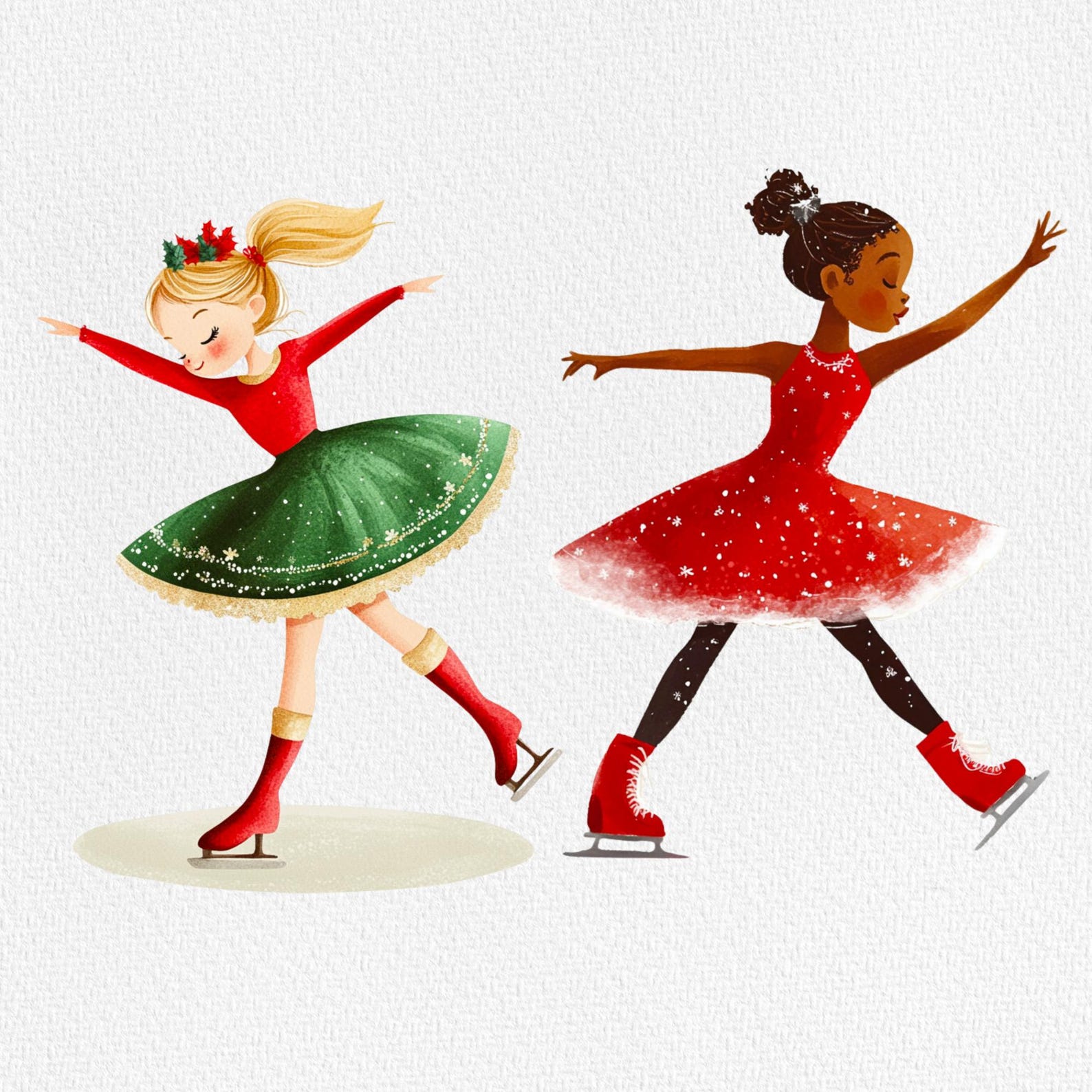 Christmas Ice Skating Clipart, Christmas Watercolor Figure Skating ...
