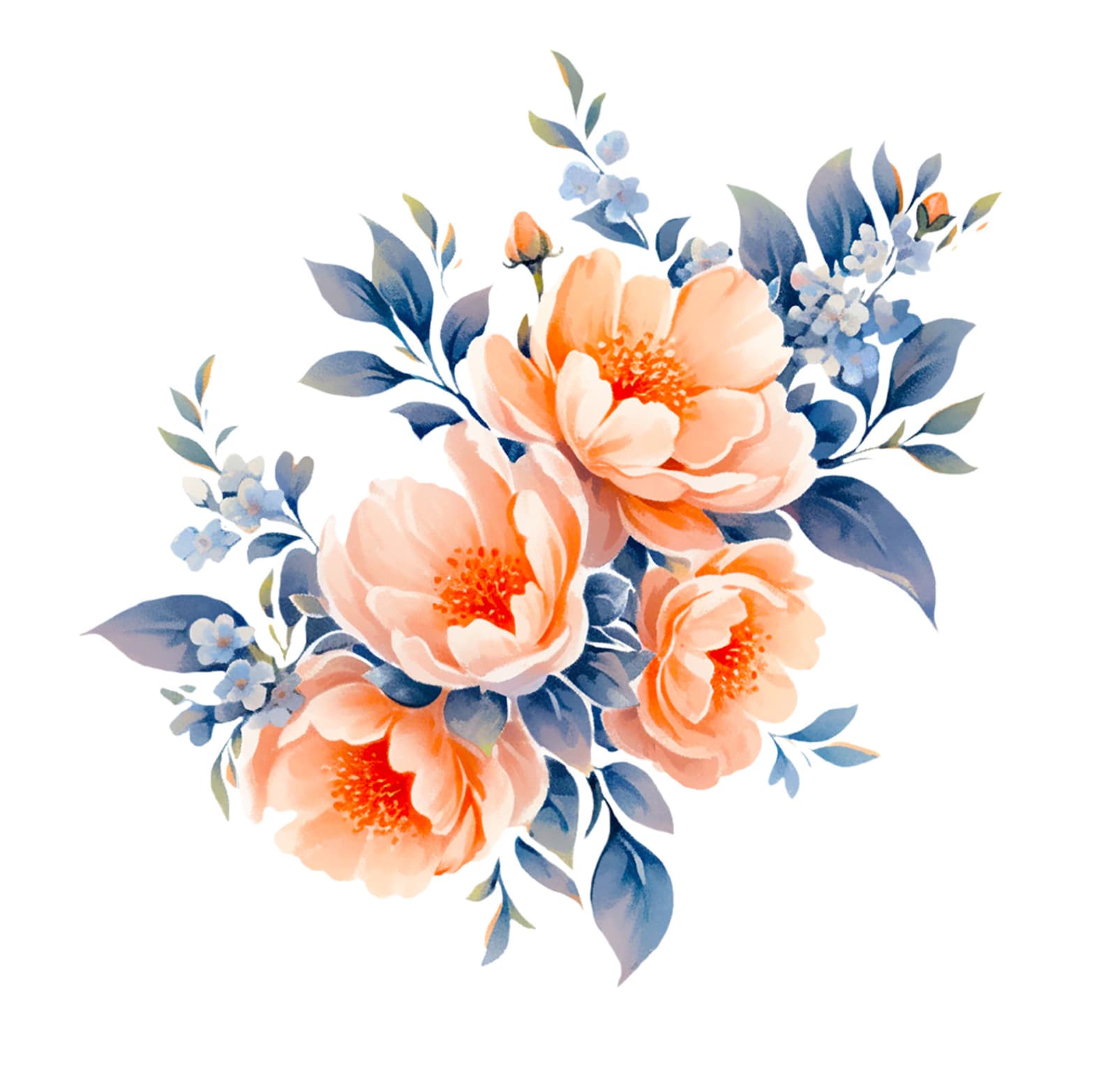 Watercolor Coral Flowers Clipart, Peach Flowers ,orange Bridal Wedding ...