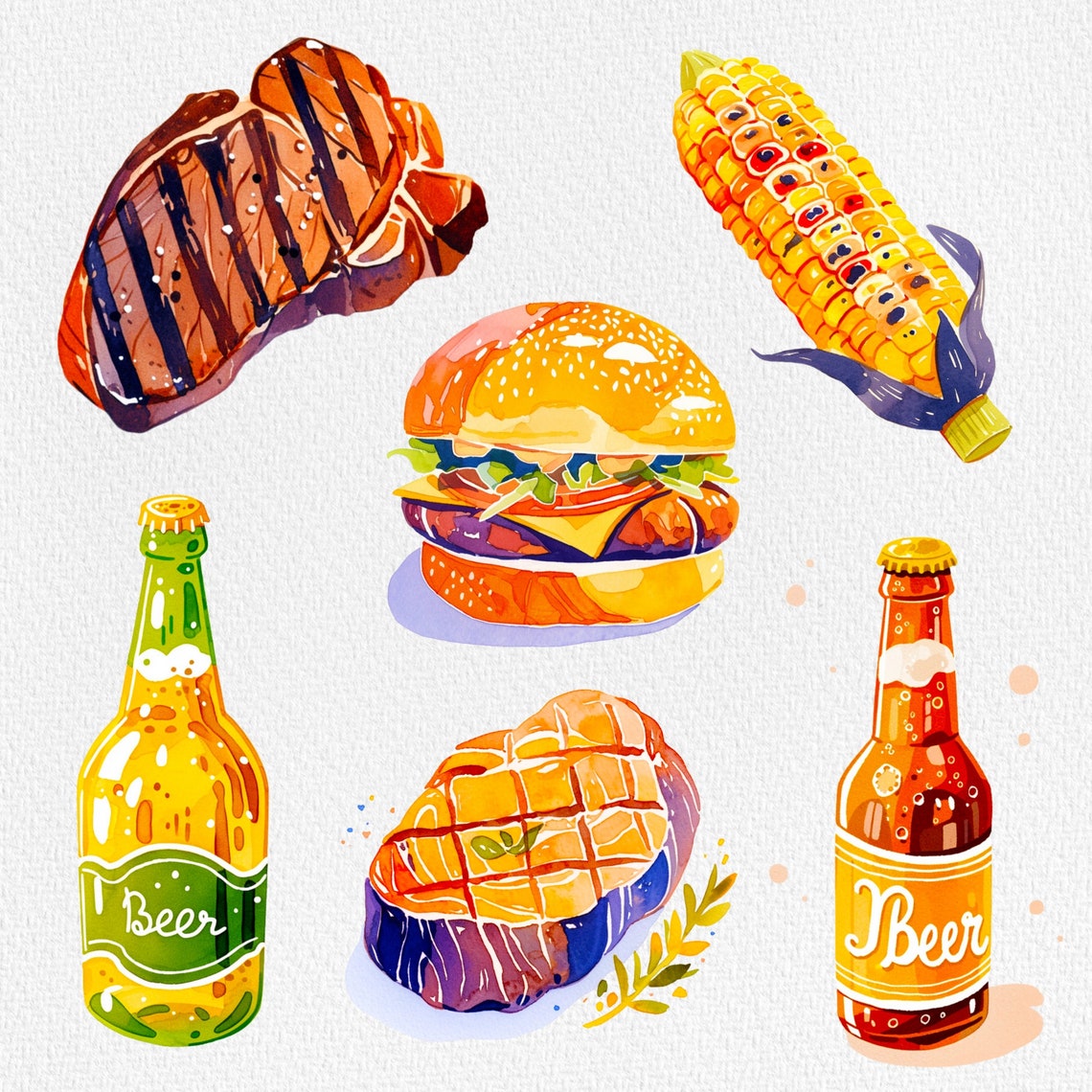 Barbecue Clip Art, Watercolor Grill Party Clipart Bundle, Summer ...