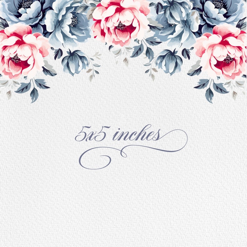 Watercolor Floral Clipart: Blue & Pink Flowers, Bouquets, Frames (PNG ...