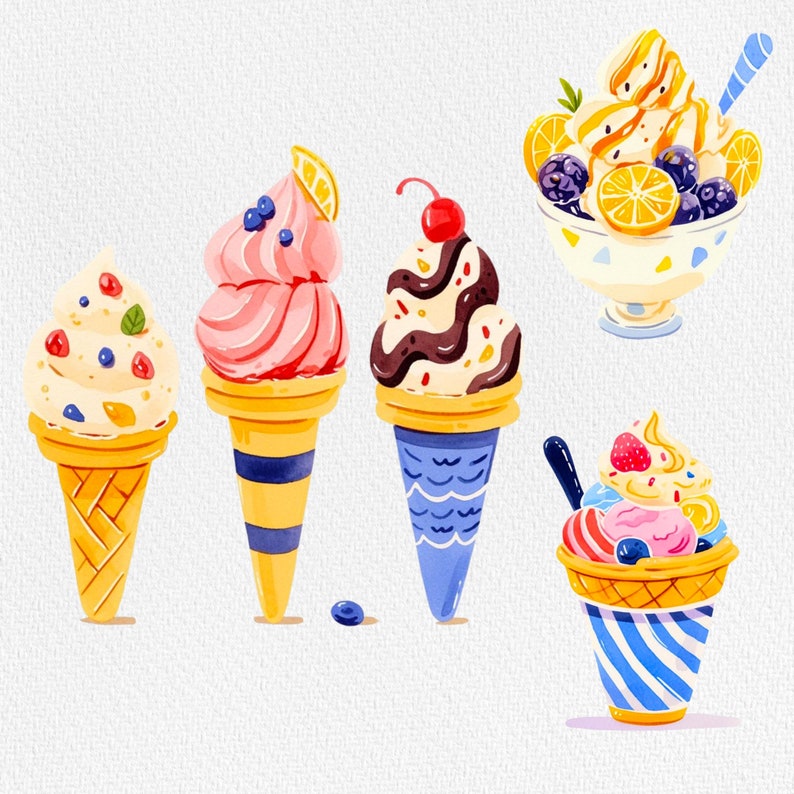 Watercolor Ice Cream Clipart Collection, Instant Download Sweet Treat ...