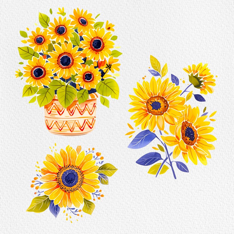 Watercolor Sunflowers Clipart: Summer Floral PNG (commercial Use) - Etsy