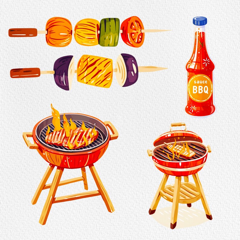 Barbecue Clip Art, Watercolor Grill Party Clipart Bundle, Summer ...
