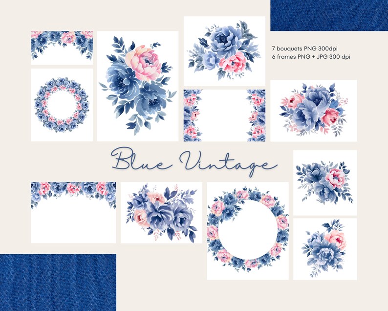 Watercolor Blue Flowers, Wreath PNG, Blue Flower Clipart, Botanical ...