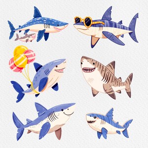 Watercolor Sharks Clipart, Cute Shark Clipart, Watercolor Shark, Shark ...