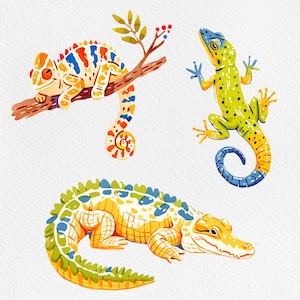 Watercolor Reptiles Clipart, Chameleon, Lizard, Snake, Turtle, Tortoise ...
