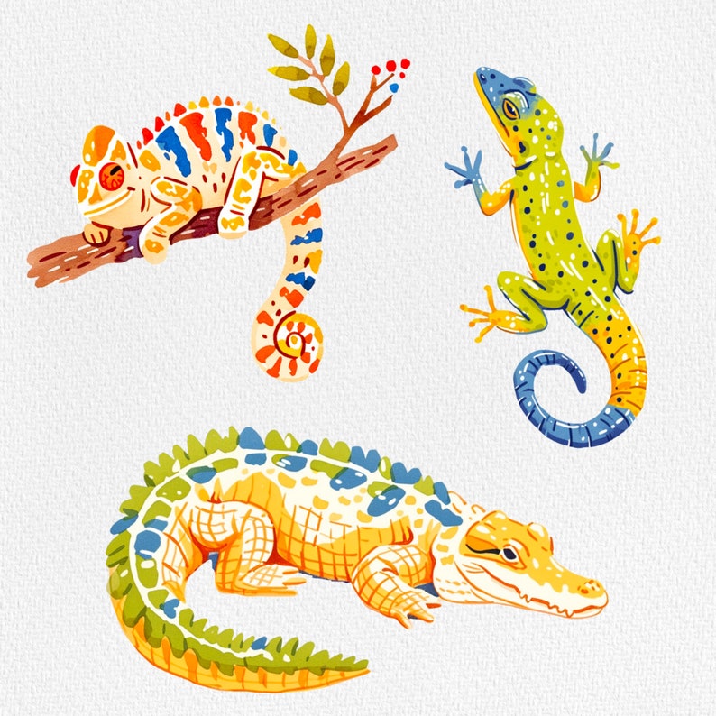 Watercolor Reptiles Clipart: Lizard, Snake, Turtle (instant Download ...