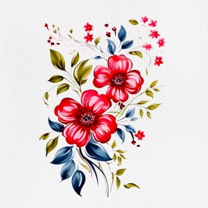 Watercolor Red Flowers PNG, Floral Clipart, Botanical Wedding Clipart ...