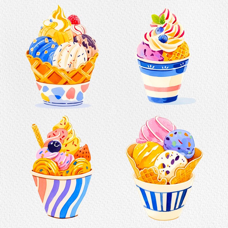Watercolor Ice Cream Clipart Collection, Instant Download Sweet Treat ...