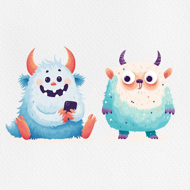 Watercolor Monsters Clipart, Instant Download, Critters, Monster ...