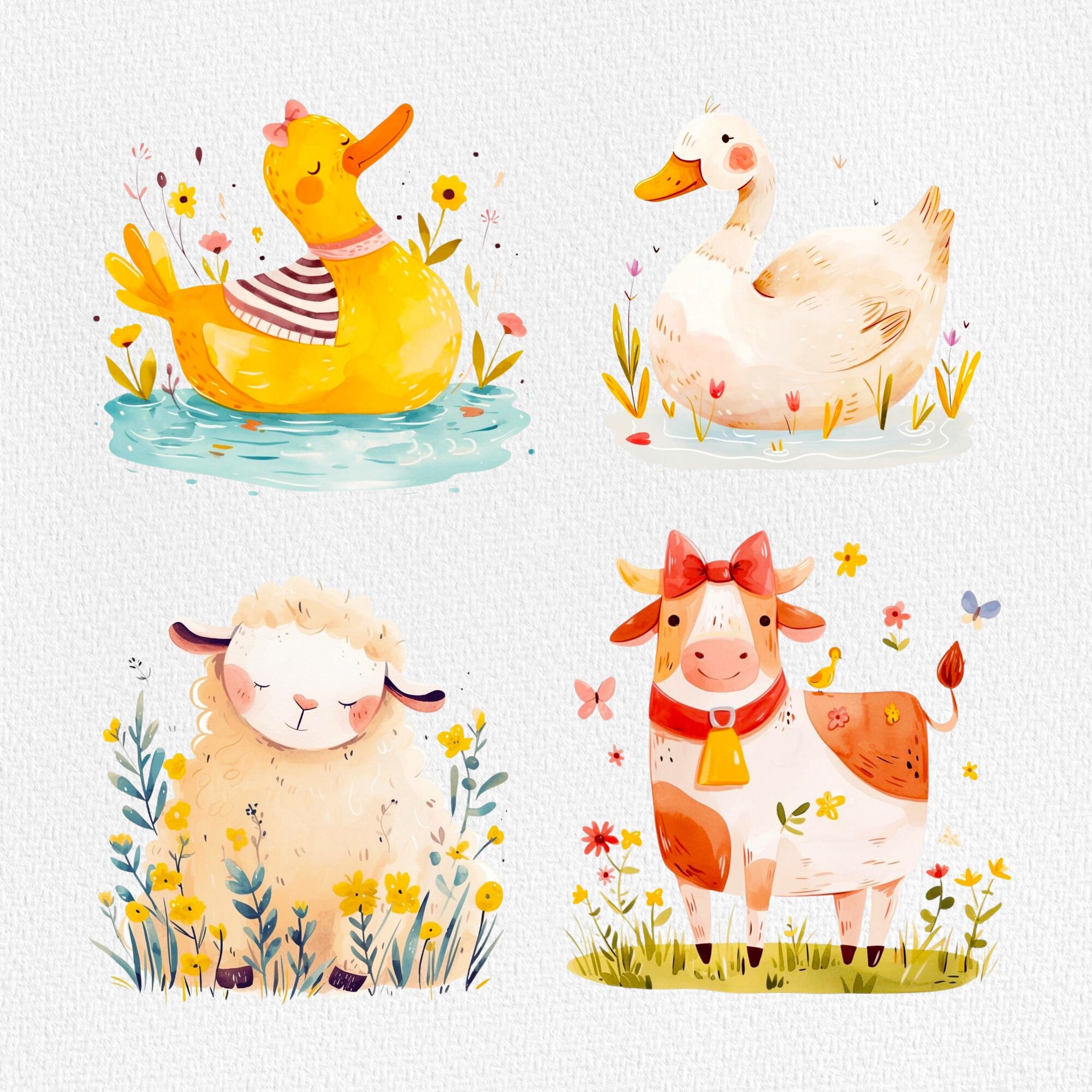 Cute Farm Clipart, Farm Animals Watercolor Digital Clipart, Farm ...