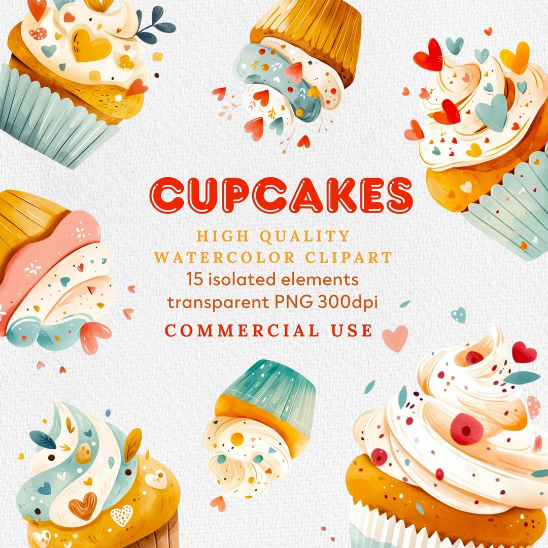 Cupcakes Bundle, Cupcake PNG, Watercolor Cupcakes Clipart, Dessert ...