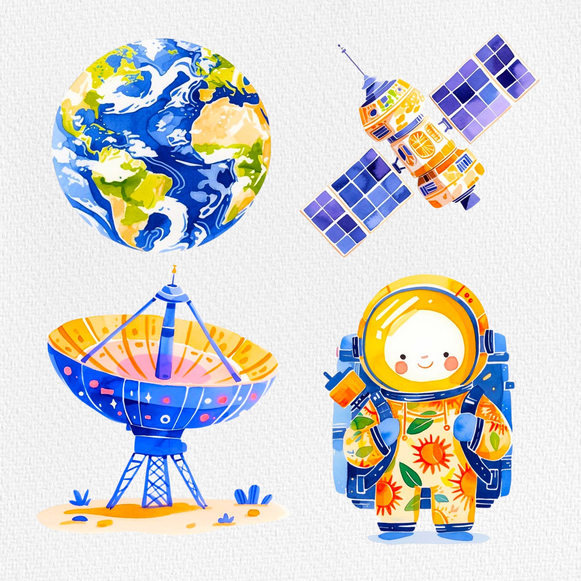 Watercolor Space Clipart Bundle, Astronaut Nursery Clipart, Astronaut ...