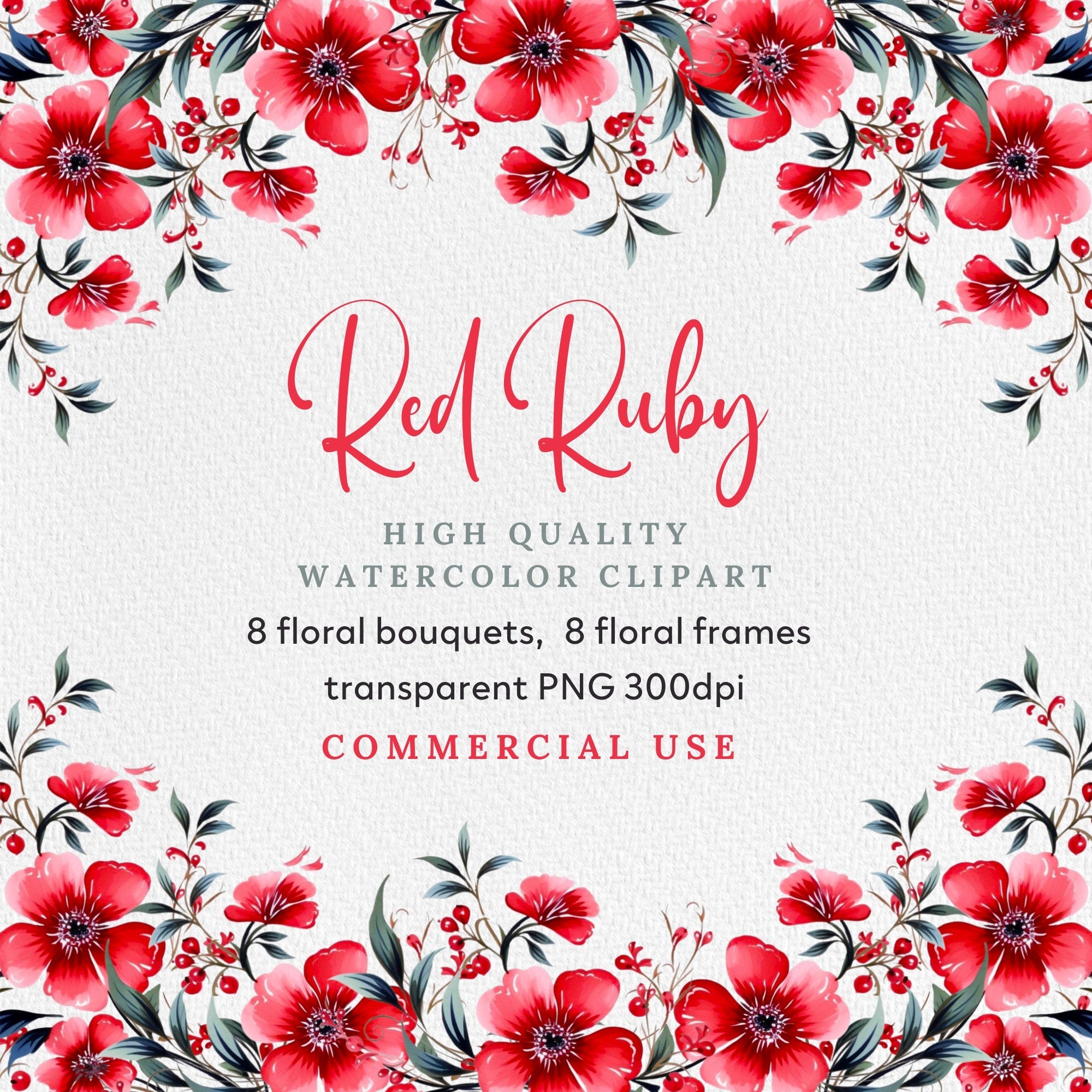 Watercolor Red Flowers PNG, Floral Clipart, Botanical Wedding Clipart ...