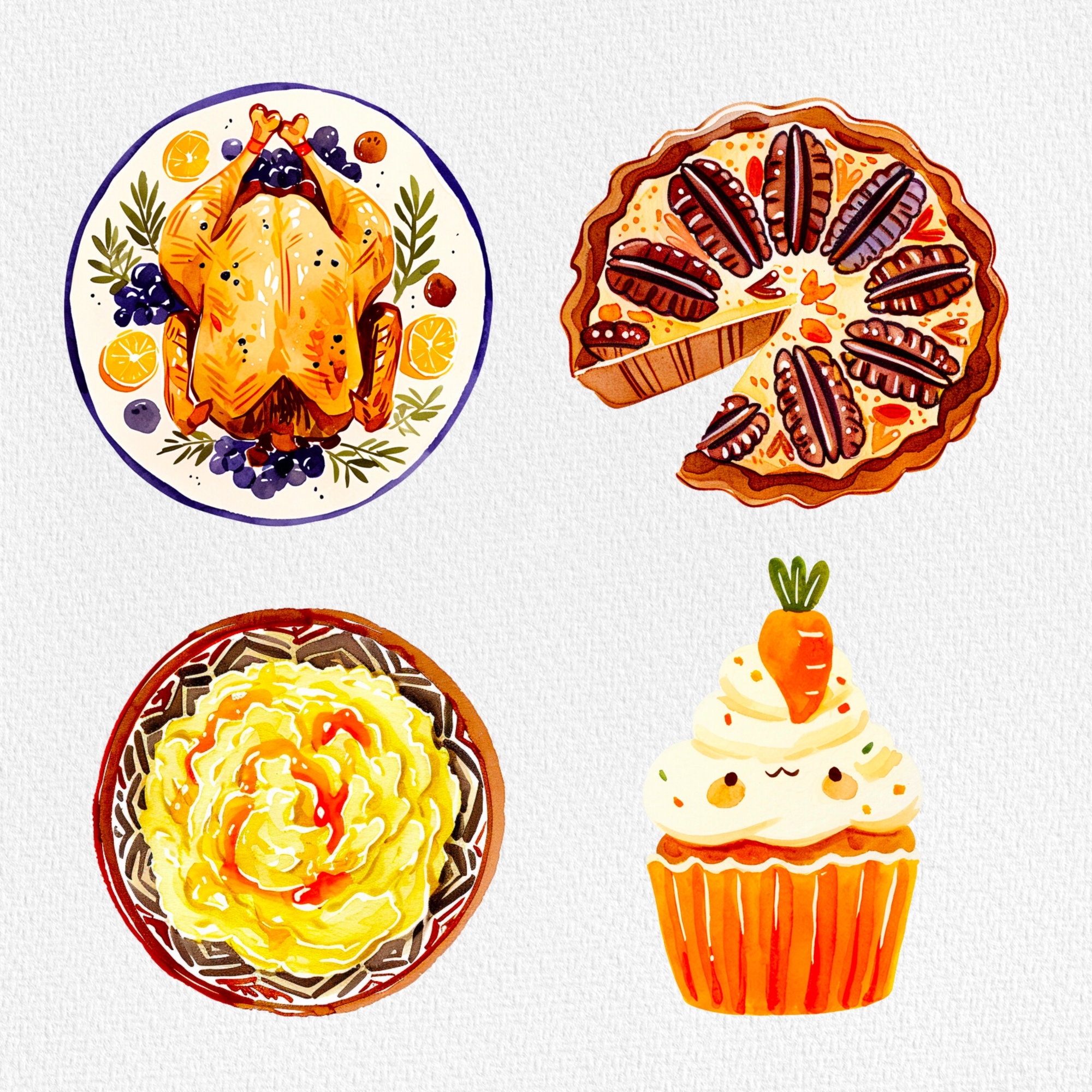 Watercolor Thanksgiving Clipart, Thanksgiving Items Download, Instant ...