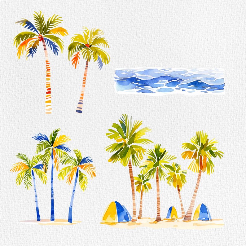 Watercolor Palm Clipart, Palm Trees, Tropical Clipart, Palm Trees PNG ...